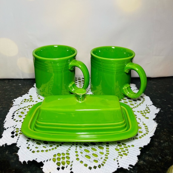 Kitchen | Fiesta Chartreuse Covered Butter Dish And Two Mugs | Poshmark